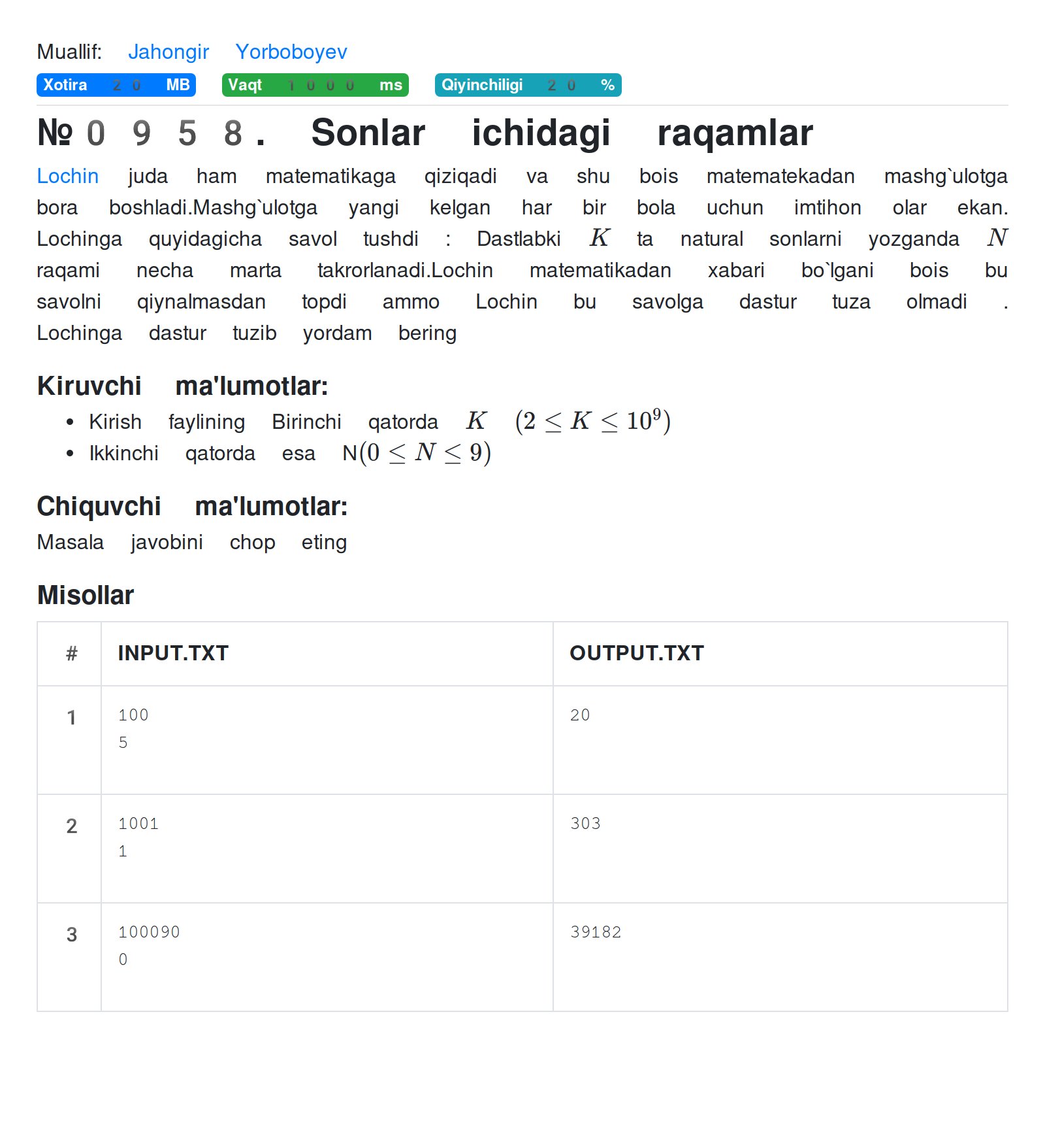 Sonlar ichidagi raqamlar - PIIMA
