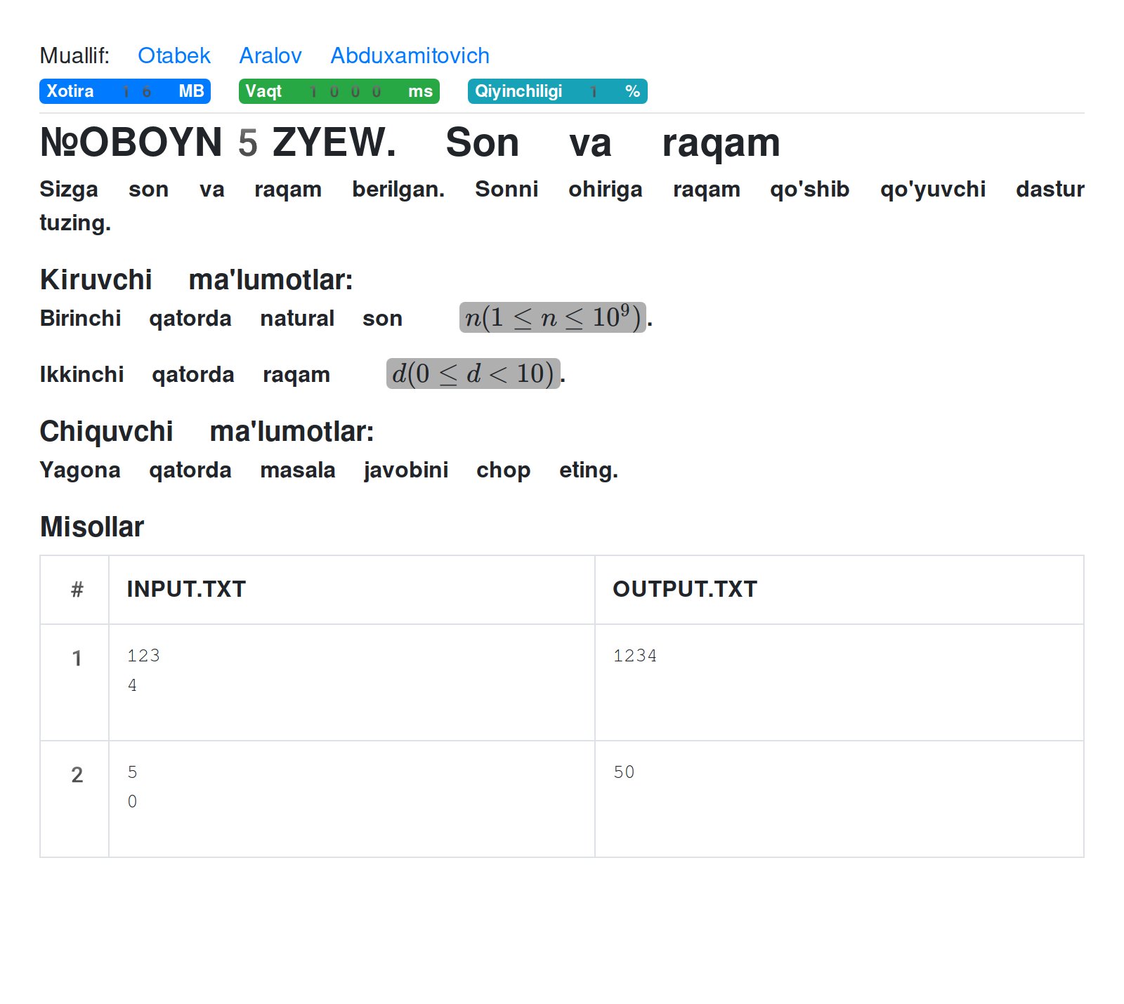 Son va raqam - PIIMA